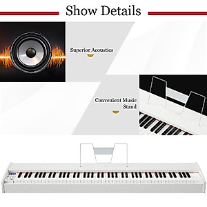 Costzon 88-Key Weighted Piano Keyboard Full Size, Portable Midi Keyboard Hammer Action Duet Mode with Sustain Pedal, Built-in Speaker, Headphone and Power Supply for Beginner/Adults (White)