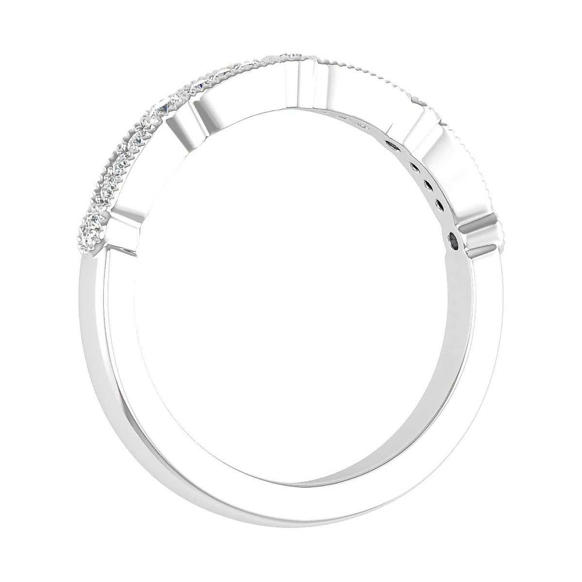 FINEROCK 1/5 Carat Diamond Wedding Band Ring in 10K White Gold (Ring Size 7)