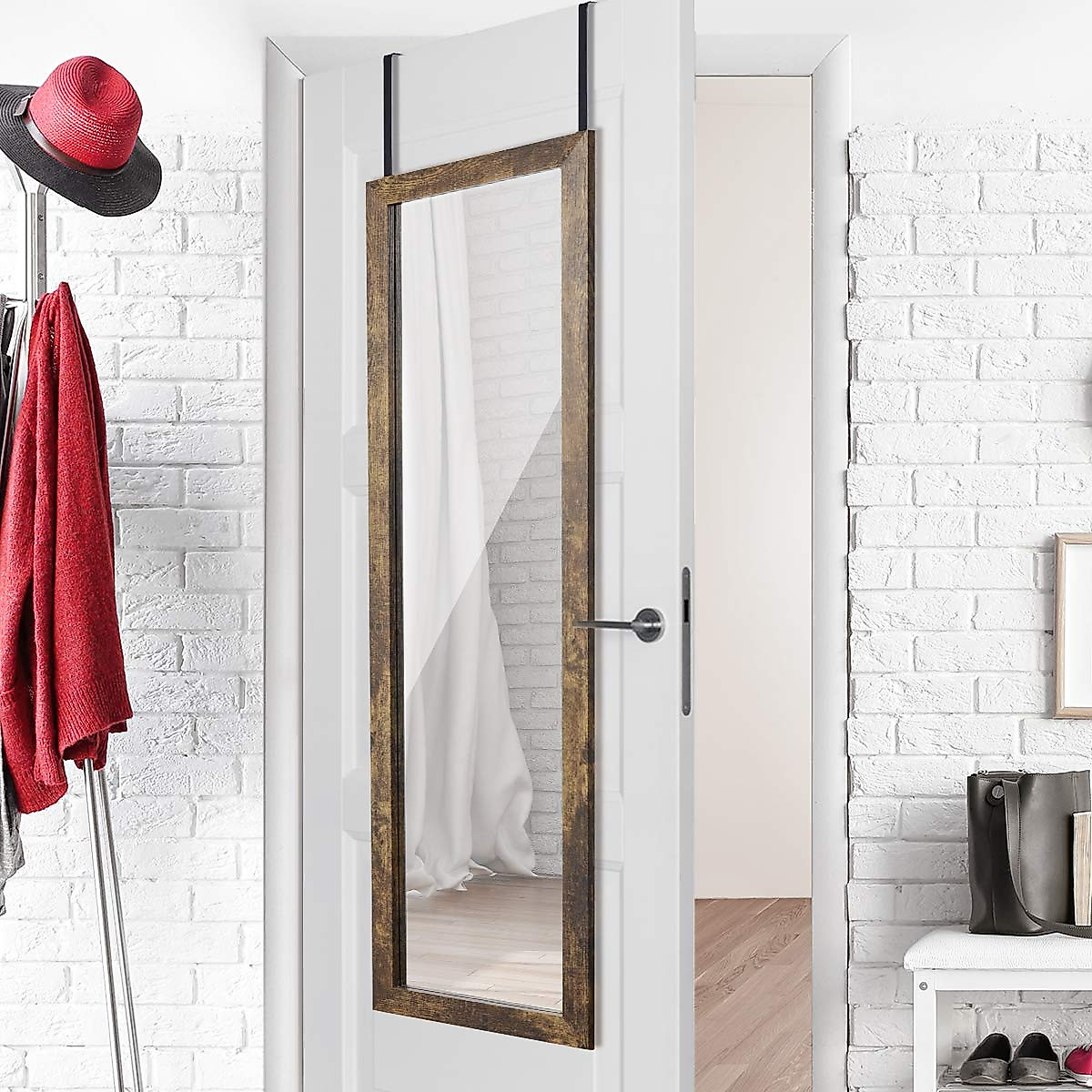 Sunix Wood Full Length Mirror, 48" x 14" Wall Mirror with Wood Frame, Full Length Door Mirror, Hanging Mirror Body Mirror for Bedroom, Rustic Frame