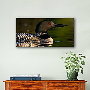 Large Wall Art Loon with red glow in eye Painting Poster Print on Canvas Artwork for Living Room Bedroom Stretched and Framed Ready to Hang 20”x40”
