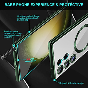sheheme for Samsung Galaxy S23 Ultra MagSafe Case with Camera Lens Protector,Magnetic Clear Case for S23 Ultra,Full Protection Plating Anti-Scratch Slim Thin Case Cover,Green