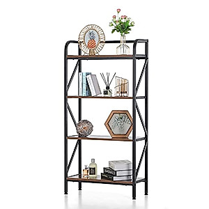 MAISON ARTS 4 Tier Bookshelf, 47" Free Standing Bookcase, Modern Metal Frame Book Shelf for Living Room Home Office, Rustic Brown
