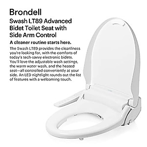 Brondell LT89 Electric Bidet Toilet Seat, Fits Round Toilets, White – Side Arm Control, Warm Water Wash, Strong Wash Mode, Stainless-Steel Nozzle, Nightlight and Easy Installation