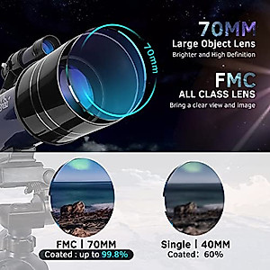 Telescopes for Adults Astronomy,70mm HD Aperture 400mm AZ Mount Telescopes for Astronomy Beginners & Kid with Carry Bag Tripod Phone Adapter, Portable Telescope to Observe Moon Star Stargazing Travel