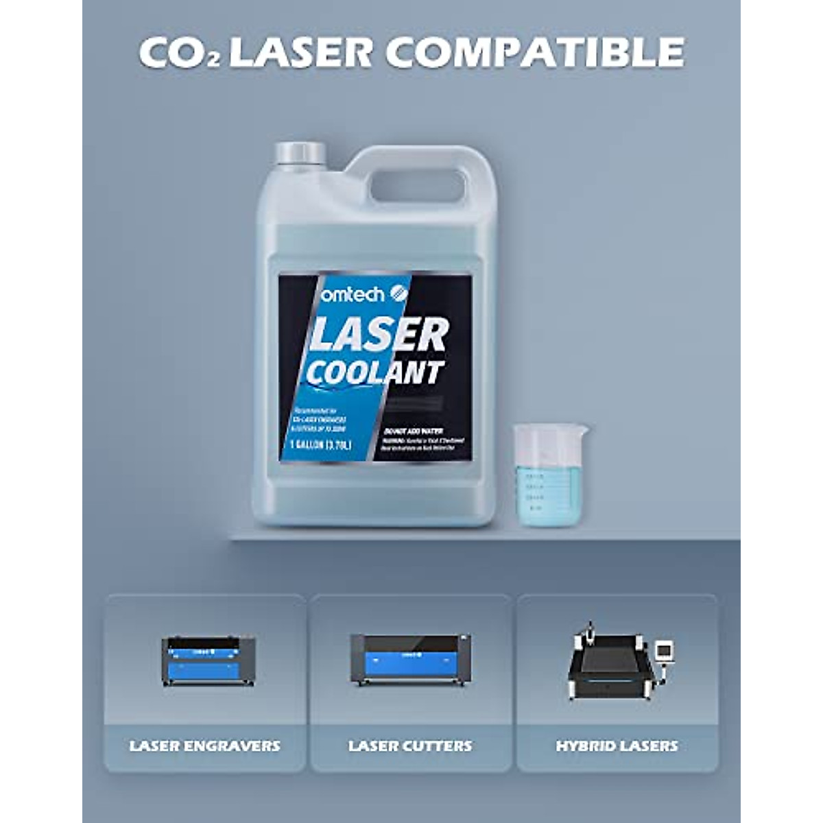 OMTech CO2 Laser Coolant Non Conductive Liquid Cooler Heat Transfer Fluid for Laser Engraver Water Chiller, Prediluted Antifreeze Coolant for Laser Tubes, 1 gal Blue Transparent Water Cooling Solution