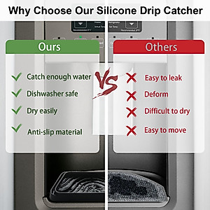 Silicone Refrigerator Drip Tray Catcher 2 packs,Protects Ice and Water Dispenser Pan From Spills,Fit Refrigerator Water Tray, Coffee Machine Tray Recycle and Dry Quickly (Rectangular, Black+Grey)