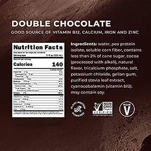 Evolve Plant Based Protein Shake, Double Chocolate, 20g Vegan Protein, Dairy Free, No Artificial Sweeteners, Non-GMO, 10g Fiber, 11 Fl Oz (Pack of 12) - (Formula May Vary)
