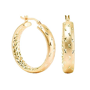 LeCalla Sterling Silver Jewelry 14K Gold-Plated Diamond-Cut Hoop Earring for Women 30MM