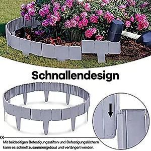 20 Pcs Simulation Cobbled Stone Folding Plastic Garden Border Fence,Landscape Flower Bed Lawn Edging Landscape Gardening Accessories (Dark Grey)