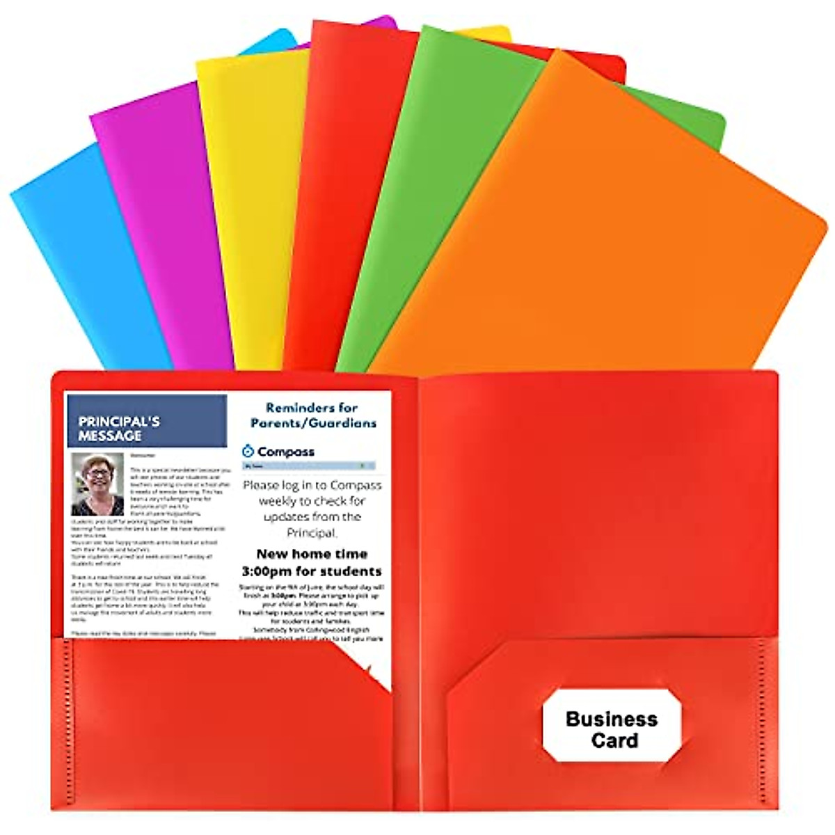 HABGP Plastic Folders with Pockets, 6 Color Heavy Duty Two Pocket Folder Business Card Holder for Office High School