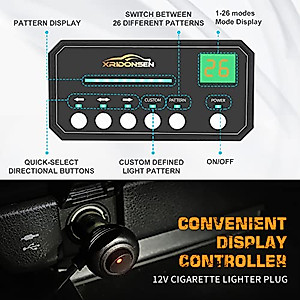 XRIDONSEN Amber Green Emergency Dash Strobe Lights Safety Flashing Warning Hazard Interior Front/Rear Windshield Deck Split Light Bar w/Digital Display Controller for Construction Vehicles Trucks