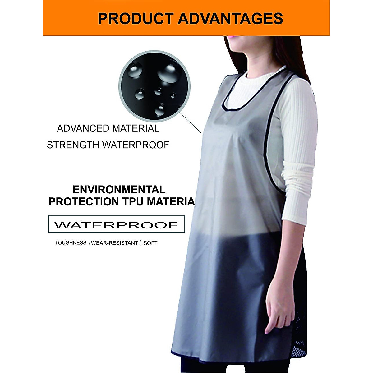 Home Waterproof Aprons for Women without Pockets,Cleaning Fish, Dog Grooming, Gardening, Cute Woman Dishwashing Apron（Black)