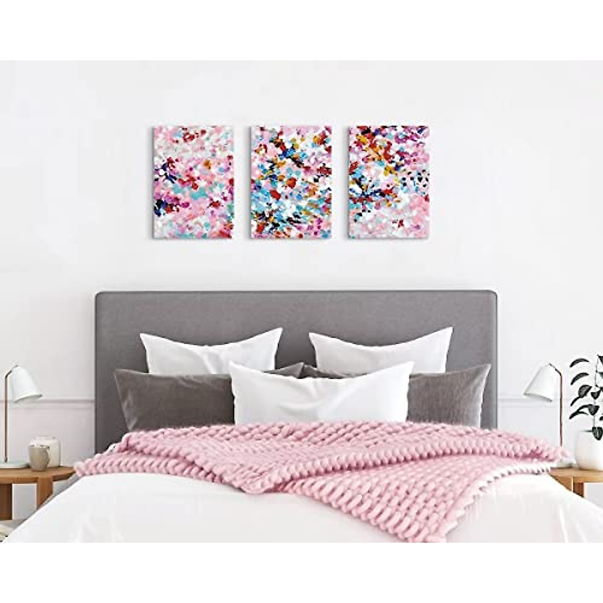 Canvas Wall Art Pink Painting Abstract Paintings Floral Pictures for Bedroom Wall Decor Framed for Living Room Office 12"x16"x3