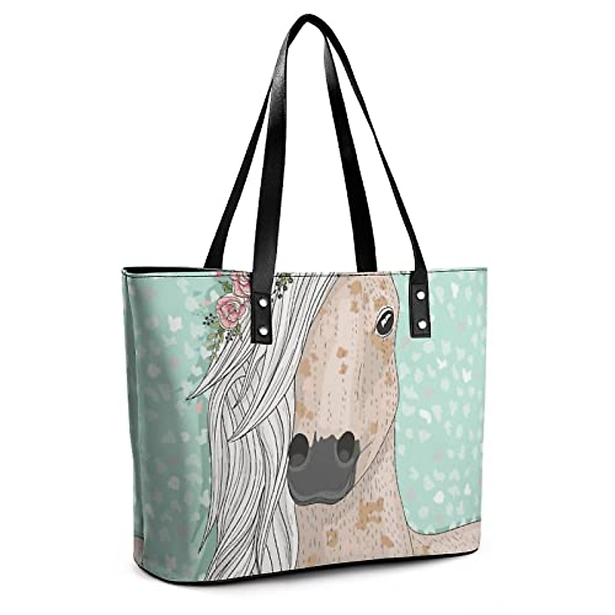 Womens Handbag Green Unicorn Flower Leather Tote Bag Top Handle Satchel Bags For Lady