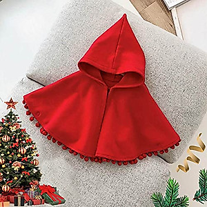 Fairy Baby Toddler Girls Hooded Poncho Cape Cloak Coat Halloween Red Riding Hood Costume Winter Fleece Jacket Outerwear (2-3T, Red)