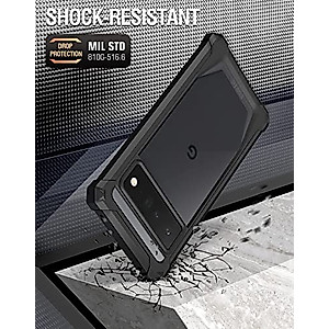 Poetic Guardian Case Designed for Google Pixel 6 Pro 5G, Built-in Screen Protector Work with Fingerprint ID, Full Body Hybrid Shockproof Bumper Cover Case, Black/Clear