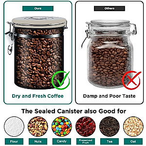 Charwin Airtight Coffee Canister, Stainless Steel Coffee Container CO2 Valve Vacuum Coffee Bean Storage, 500g/17.6 oz/1.5L with Measure Spoon for Coffee, Tea, Nuts and Powders Creamy White