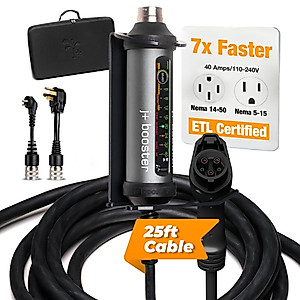 J+ Portable Level 2 EV Charger 40 amp (J1772, 9.6KW), 240V Electric Vehicle Charging Stations, EV Charger Level 2 NEMA 14-50 & 5-15 ETL Certified, EVSE, IP67, 25ft Cable, Indoor/Outdoor EV Car charger