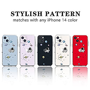 NITITOP Compatible with iPhone 14 Case Clear Cute with Astronaut Outer Space Aesthetic Planet Star Creative Pattern, for Women Girl Soft TPU Shockproof Cover for iPhone 14-Embrace