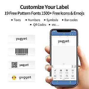 yugyet Mini Lable Maker Bluetooth Thermal Printer Portable with One Label Sticker Roll USB Rechargeable White