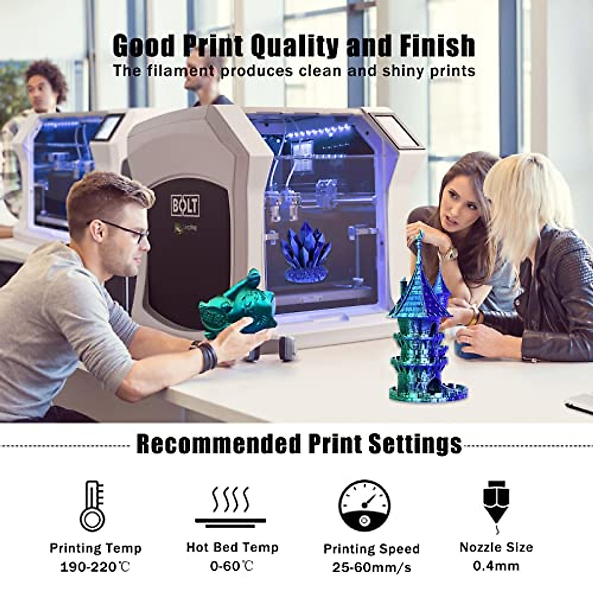 SIKENHO 3D Printer Filament, PLA Filament Dark Green and Blue Silk PLA Dual Color Co-Extrusion PLA Filament 1.75mm 1kg Spool (2.2lbs), Dimensional Accuracy +/- 0.02mm, Fit Most FDM Printer & 3D Pen