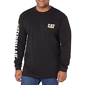 Caterpillar Men's Trademark Banner Long Sleeve Tee Shirts with Center Back Neck Wire Management Loop and CAT Logo, Black, X Large