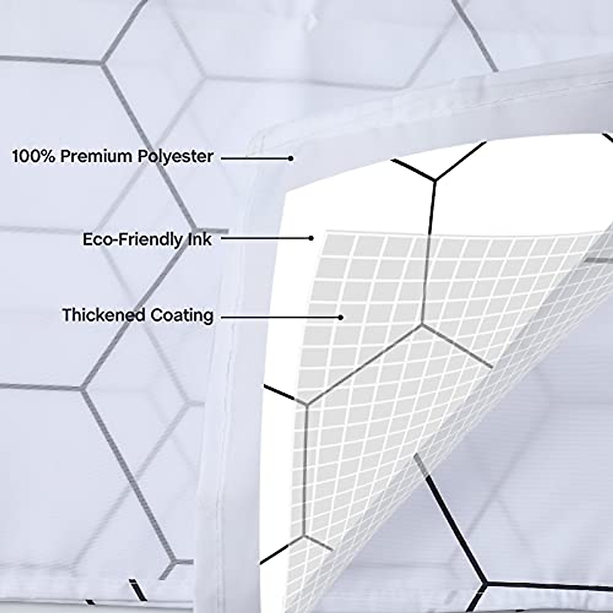 VEGA U Hexagon Fabric Shower Curtain for Bathroom, Modern Bath Decor with Hooks, Hotel Quality, 72x72 Inch