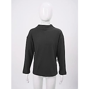 YiZYiF Kids Boys Girls Turtleneck Long Sleeves T-Shirts Thermal Tops Basic Solid Color Cotton Tee Undershirts Black 9-10 Years