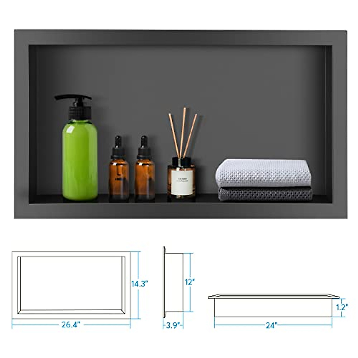 Suteck Shower Niche, 12"x24" Shower Niches Ready for Tile,Stainless Steel Shower Shelf Insert Niches for Tile Showers,Single Niche Tile Recessed for Bedroom,Living Room,Toile,Bathroom Storage Black