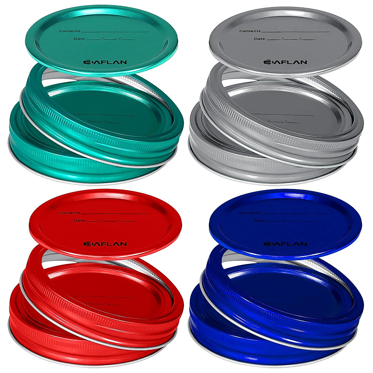 Regular Mason Jar Lids & Rings – 60 Pc. Replacement Mason Jar Lids Set of 48 Lids & 12 Bands – Colorful Baflan-Brand Kerr & Ball Mason Jar Lids with Regular Mouth for Canning Supplies, Crafts, & More