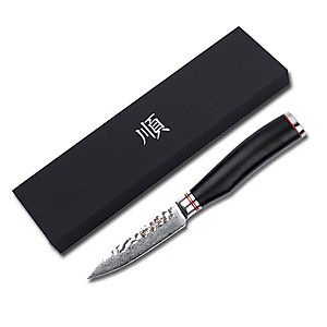 YOUSUNLONG Paring Knife 3.5 inch Peeling Knives Japanese 67 Layers Hammered Damascus Steel with Natural Leadwood Handle