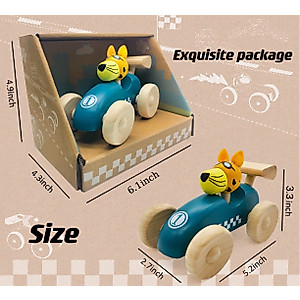 Lecelzie Toddler Activities Wooden Toys Car Baby Infant Montessori Fine Motor Skills Toys for 1 2 3 4 Year Old Boys Girls Gift Party Favors for Kids Push and Pull Toys