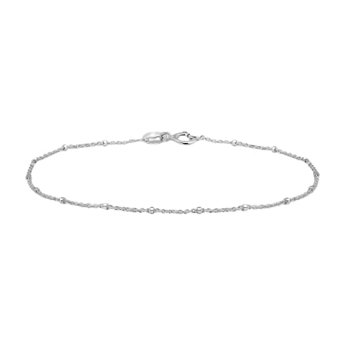 SEA OF ICE Sterling Silver 1mm Diamond-Cut Bead Station Rolo Chain Bracelet for Women, Size 7.25"