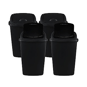 Uumitty 4 Pack 11 Gallon Swing Top Trash Can, Plastic Garbage Bin for Kitchen, Black