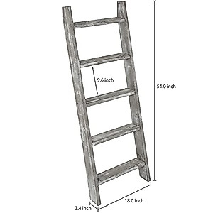 MyGift Wall-Leaning Rustic Gray with White Finish Wood Ladder-Style Blanket Rack & MyGift 3-Tier Mini Whitewashed Wood Wall-Hanging Hand Towel Storage Ladder with Rope