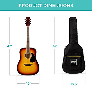 Best Choice Products 41in Full Size Beginner All Wood Acoustic Guitar Starter Set w/Case, Strap, Capo, Strings, Picks - Sunburst
