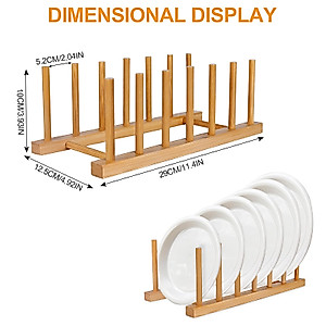 SAMEBUTECO Bamboo Wooden Dish Racks Plate Stand Holder Vertical Drainer Kitchen Cabinet Organizer for Dish, Pots, Lids, Bowls, Cups, and Cutting Boards and Books(2 Packs)