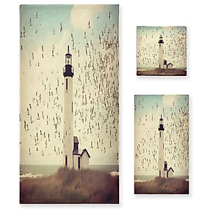 Flradish Lighthouse Towels 3 Pack Bath Towels for Bathroom Set Soft Cotton Highly Absorbent Lightweight & Quickdry Towel Set 1 Bath Towel,1 Hand Towel,1 Washclothe