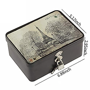 Retro Style Rectangle Tinplate Storage Box with Padlock, Home Kitchen Desktop Storage Tin Canister, Chocolate Candy Tea Coffee Cosmetics Jewelry Photos Gift Case (Rudder)