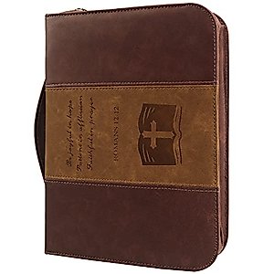 GraduatePro Bible Cover for Men, Bible Case for Women, PU Leather Zippered Scripture Bag with Carrying Handle, Psalm 46:10, Large Size Vintage Brown