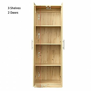 RIDFY 71" 2-Door Wardrobe Closet with Shelf,Bortable Bedroom Armoires Closet with Storage Shelevs,High Wardrobe and Kitchen Cabinet to Separate 4 Storage Spaces(23”W x 17”D x 71”H) (Oak)