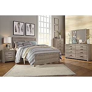 Signature Design by Ashley Culverbach Modern 2 Drawer Nightstand with 2 USB Charging Stations, Weathered Gray