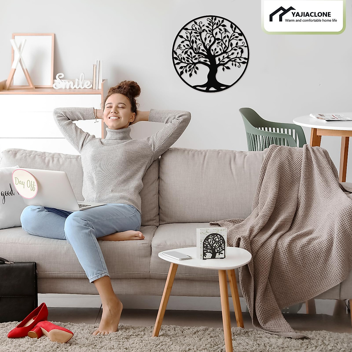 YAJIACLONE Tree of Life Black Metal Napkin Holder for Table-Stocking Stuffers for Adults Women,Napkin Holders for Paper Napkins with Sturdy & Quality Material, Cushioned Base, Large Storage Capacity.