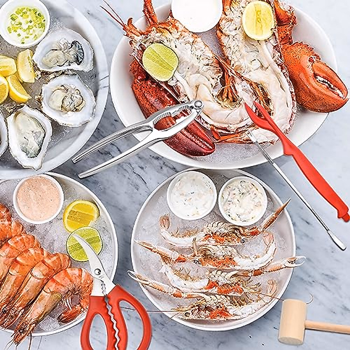 Aemygo 26 Pcs Seafood Tools Set Include Crab Crackers, Seafood Scissors, Lobster Sheller, Crab Hammer,and Shellfish Forks,Nutcracker Nut Cracker Set