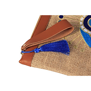 Evil Eye Embroidered Women Jute Clutch Bag Sun Beach Summer Style