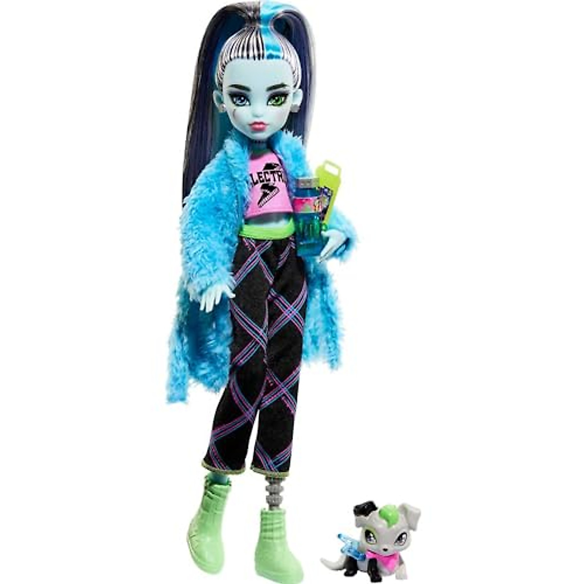 Monster High Doll, Frankie Stein Creepover Party Set with Pet Dog Watzie, Sleepover Clothes and Accessories