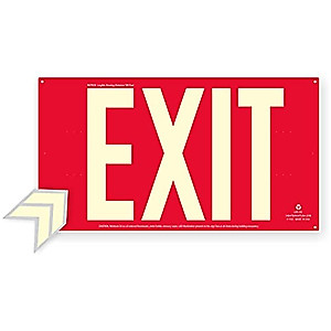 OSHA 100 ft Photoluminescent Exit Sign | UV Inks on Aluminum | HEAT Resistant | COLD Tolerant | WEATHER Proof. (Directional Arrows Included) | NightBright USA Part Number LDR-100