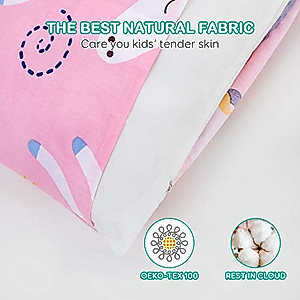 Toddler Pillow with Organic Cotton Pillowcase Set 14x19, Pink Unicorn Kids Pillows for Sleeping, Girls Breathable Pillow with Pillow Cover for Kids Sleeping, Machine Washable