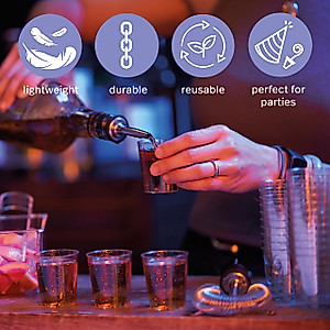 MATANA 100 Pack Clear Plastic Shot Glasses Gold Glitter 2 Oz - Sturdy & Reusable - Jello & Tequila Shots, Sample Tasting Cups - Birthdays, Weddings, Christmas, BBQ, Parties