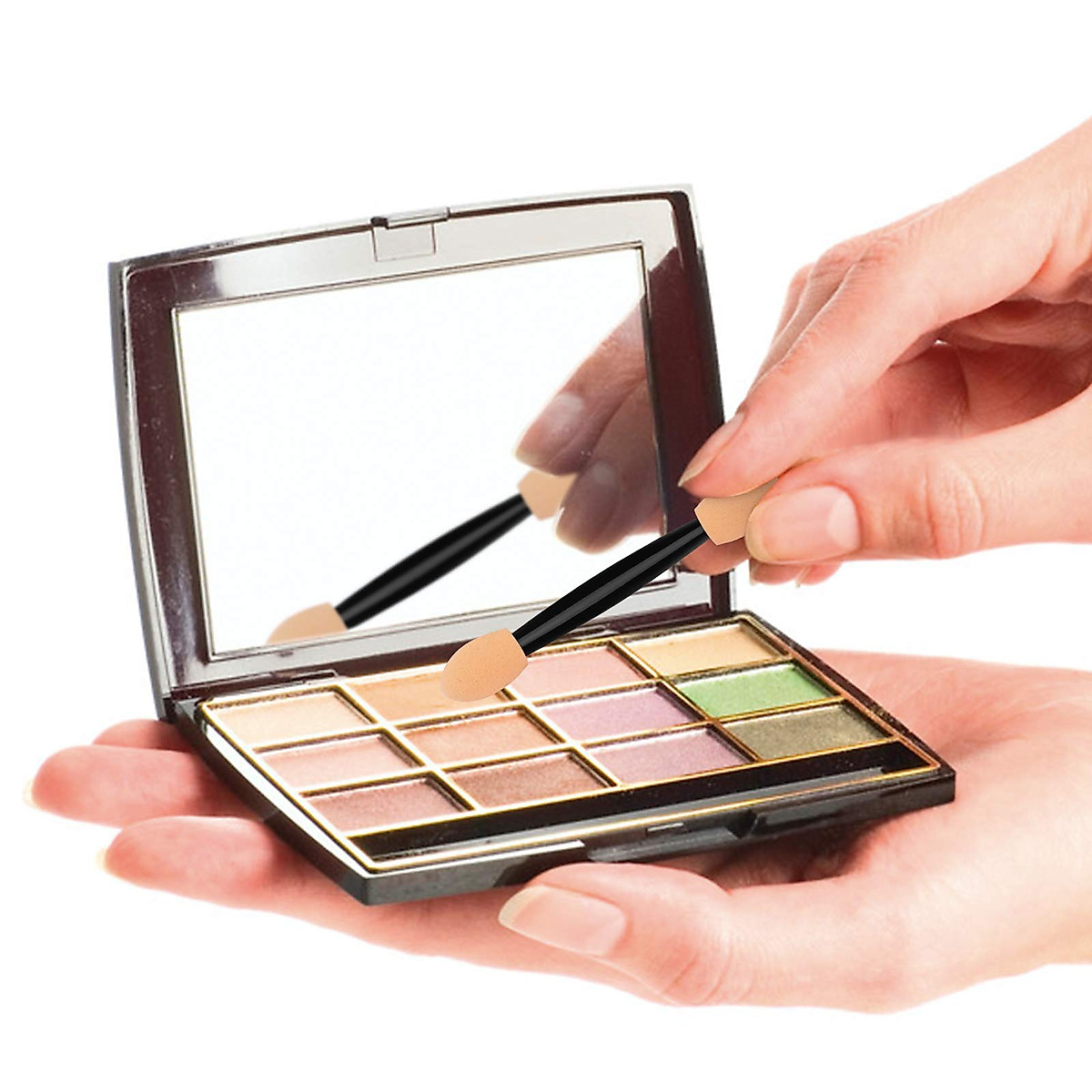 CHEFBEE 80pcs Eyeshadow Applicators with Container, Disposable Dual Sides Eyeshadow Sponge Brushes Makeup Applicators(Black)